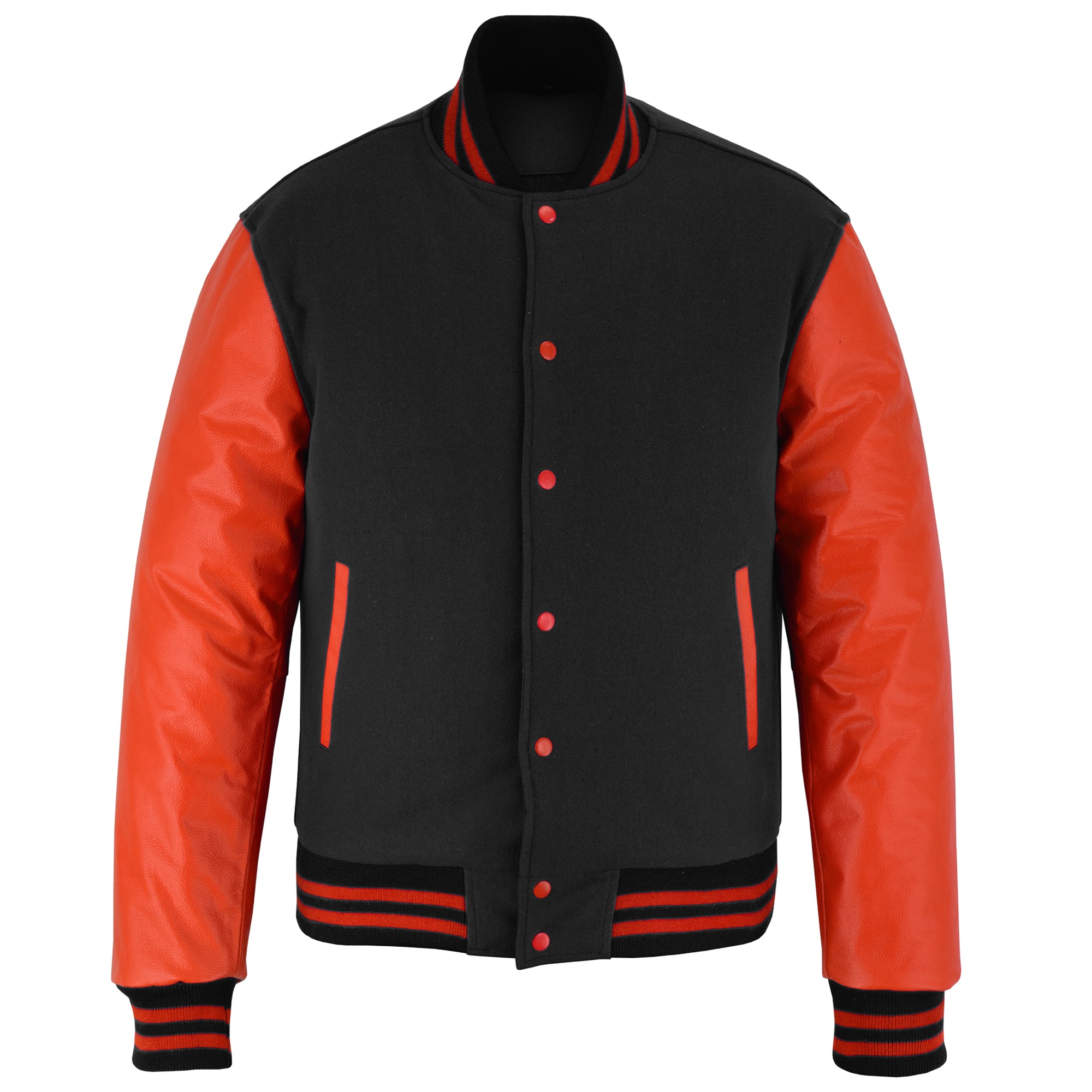 Classic Varsity Letterman Jacket Black Wool with Orange Sleeves ...