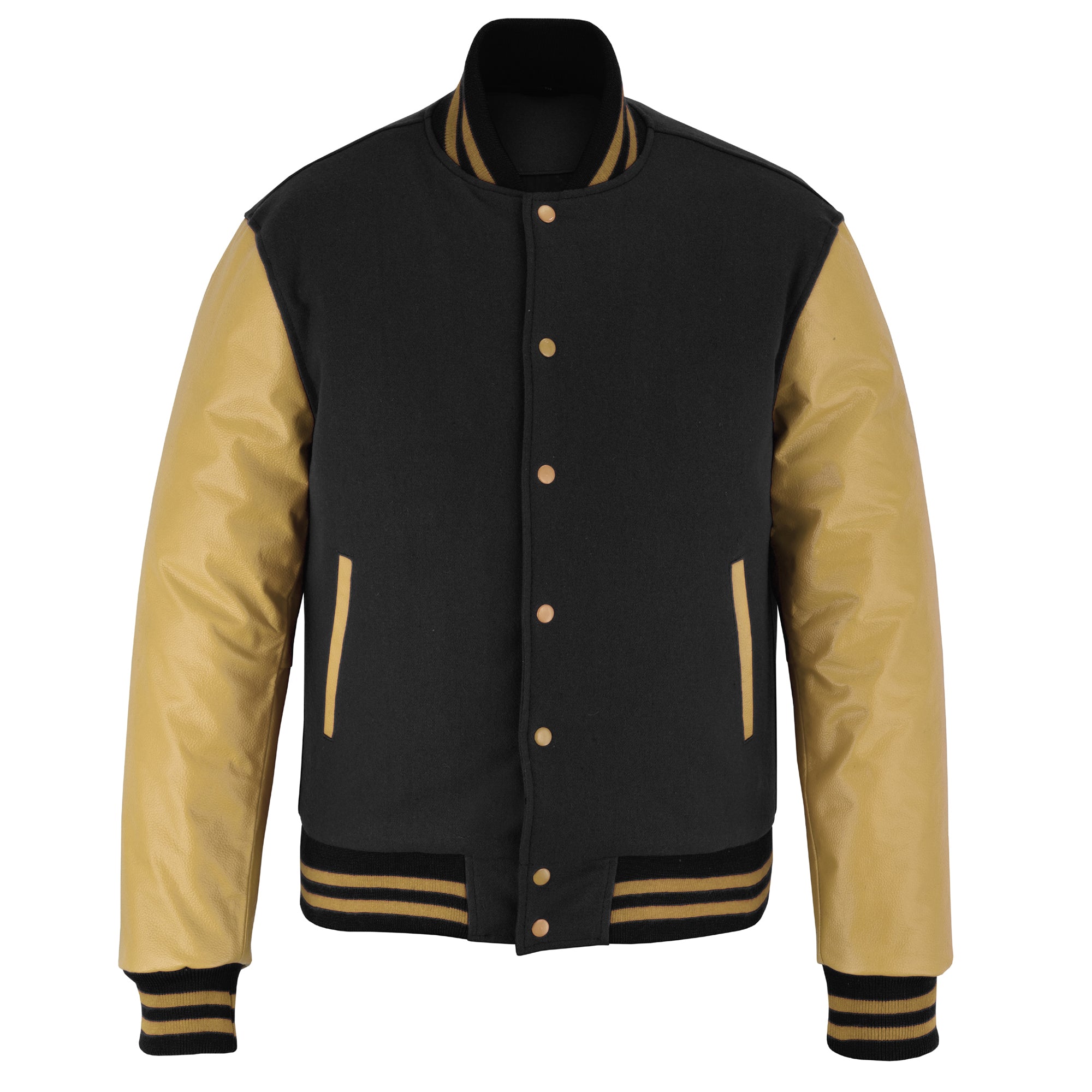 Classic Varsity Letterman Jacket Black Wool with Beige Sleeves – Custom ...