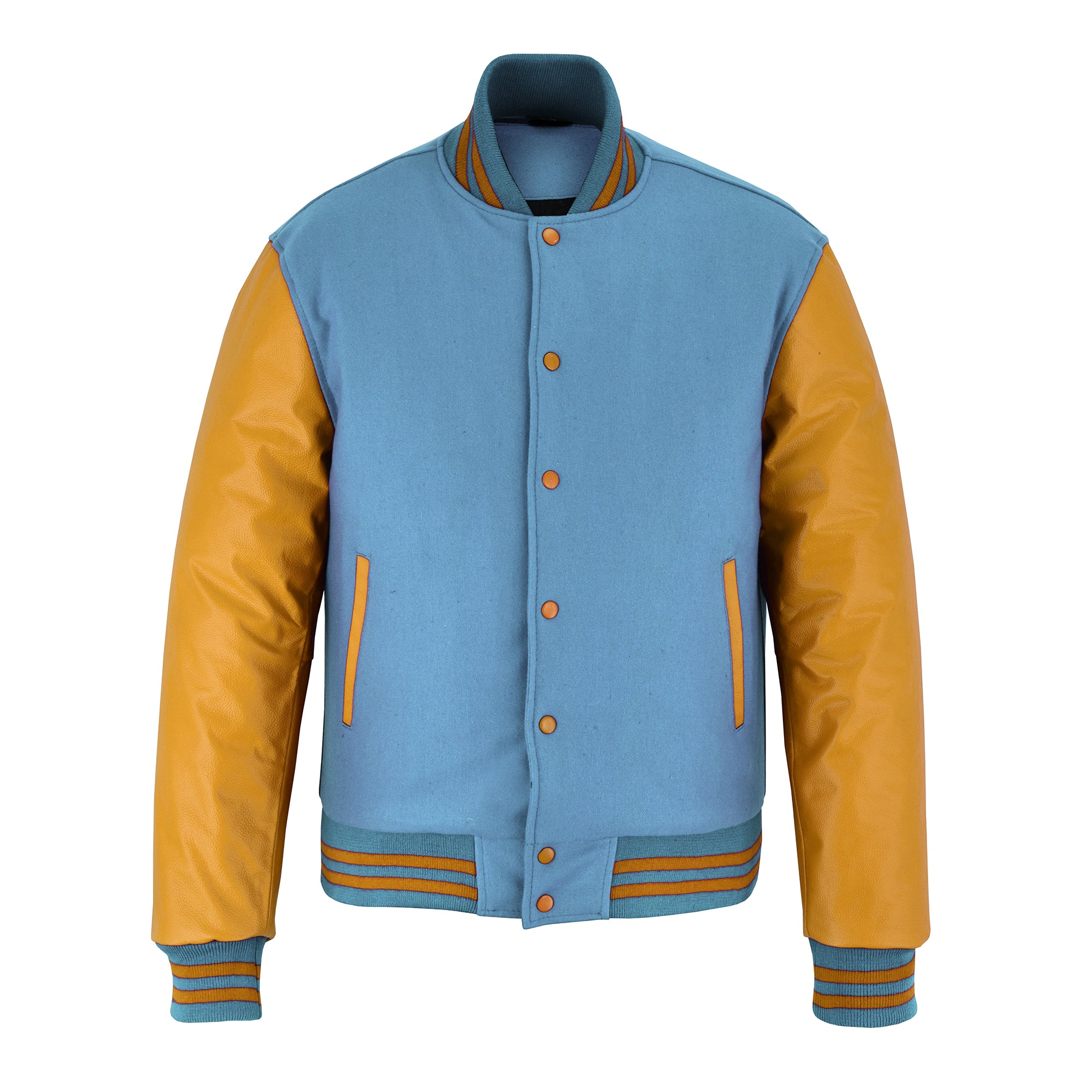 Classic Varsity Letterman Jacket Sky Blue Wool with Gold Sleeves ...