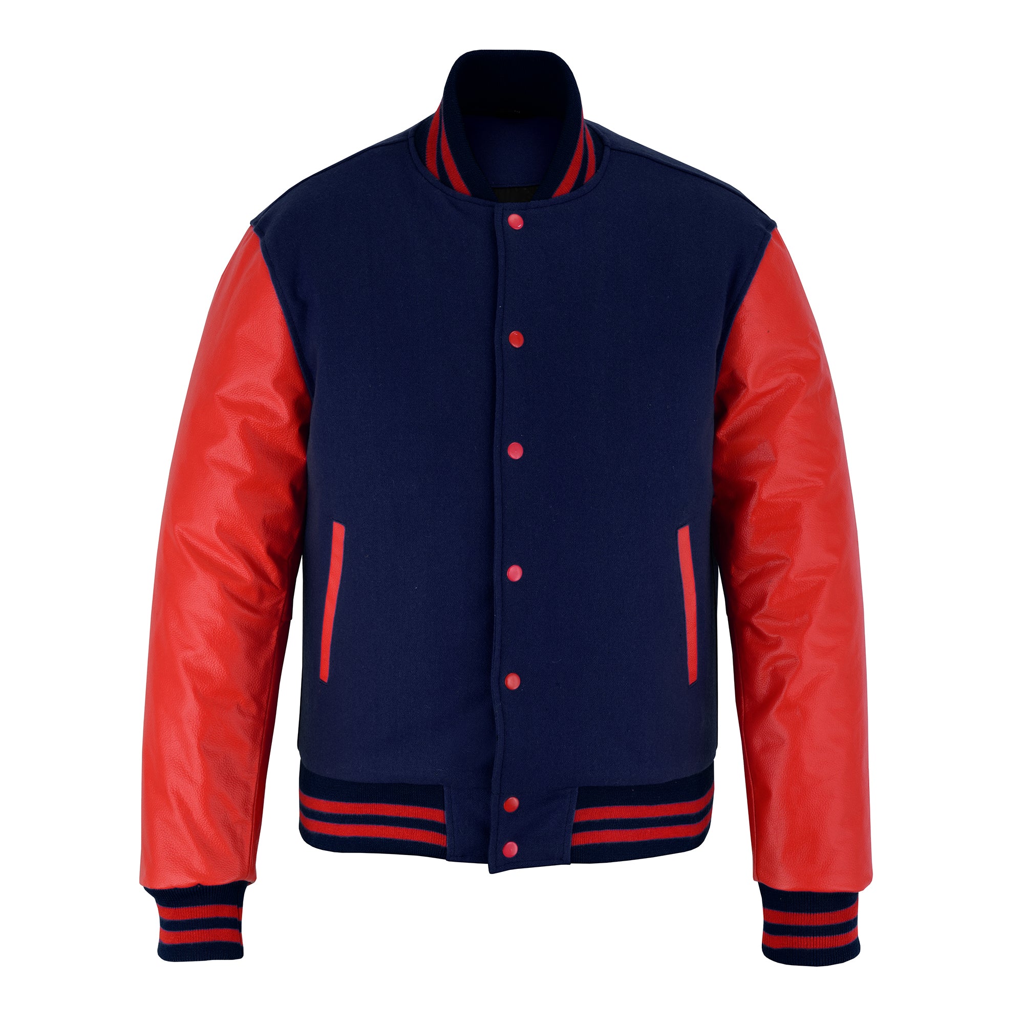 Classic Varsity Letterman Jacket Navy Blue Wool with Red Sleeves ...
