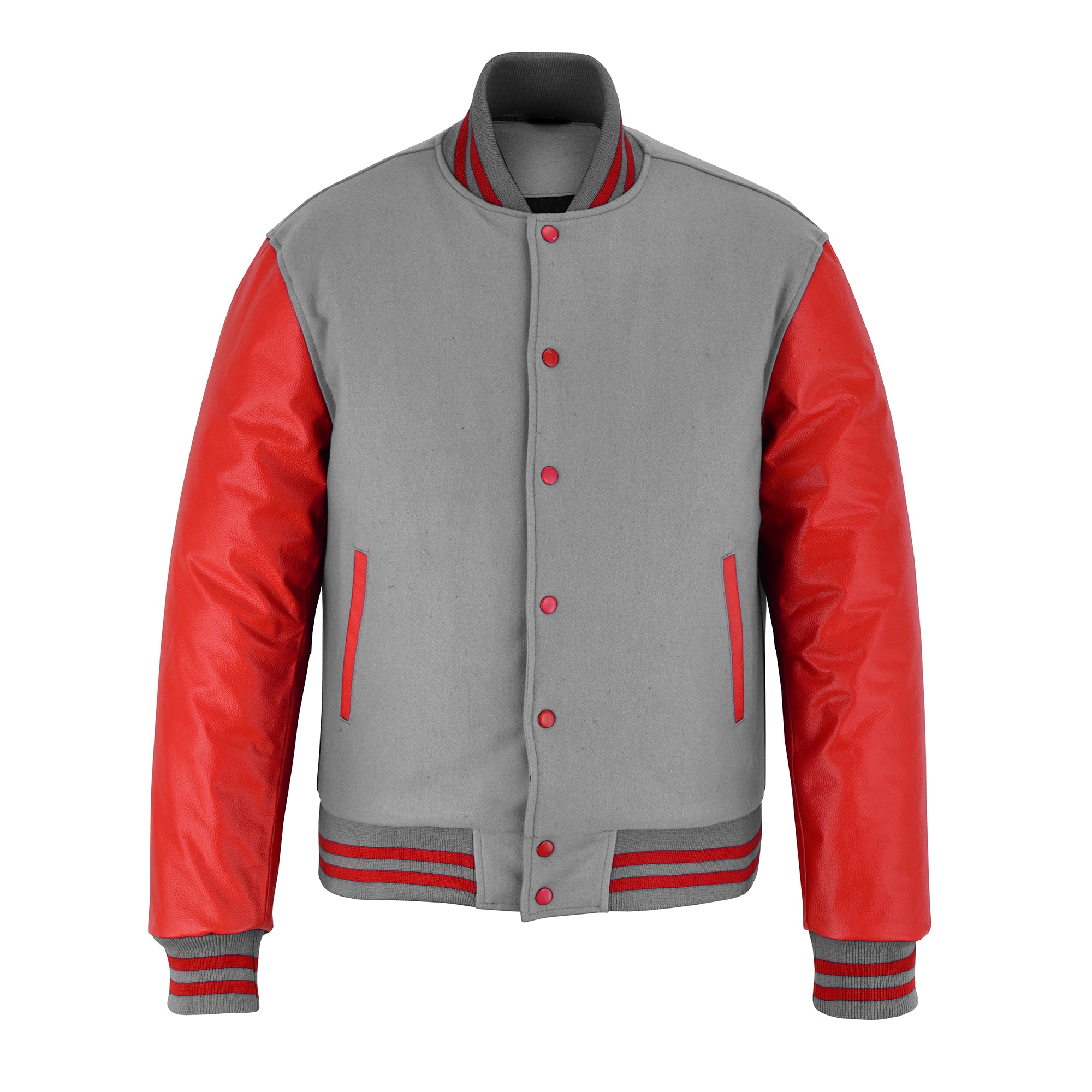 Classic Varsity Letterman Jacket Light Gray Wool with Red Sleeves ...
