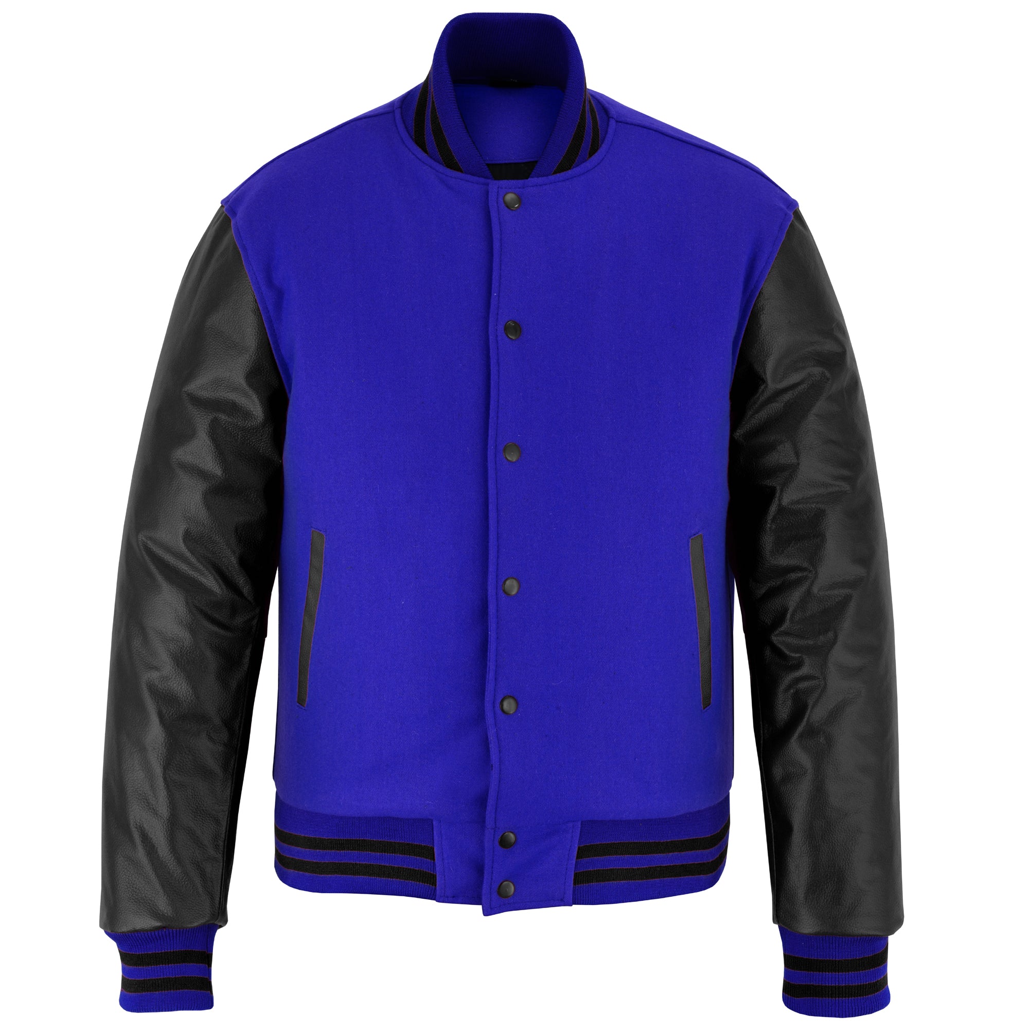 Classic Varsity Letterman Jacket Royal Wool with Black Sleeves and ...