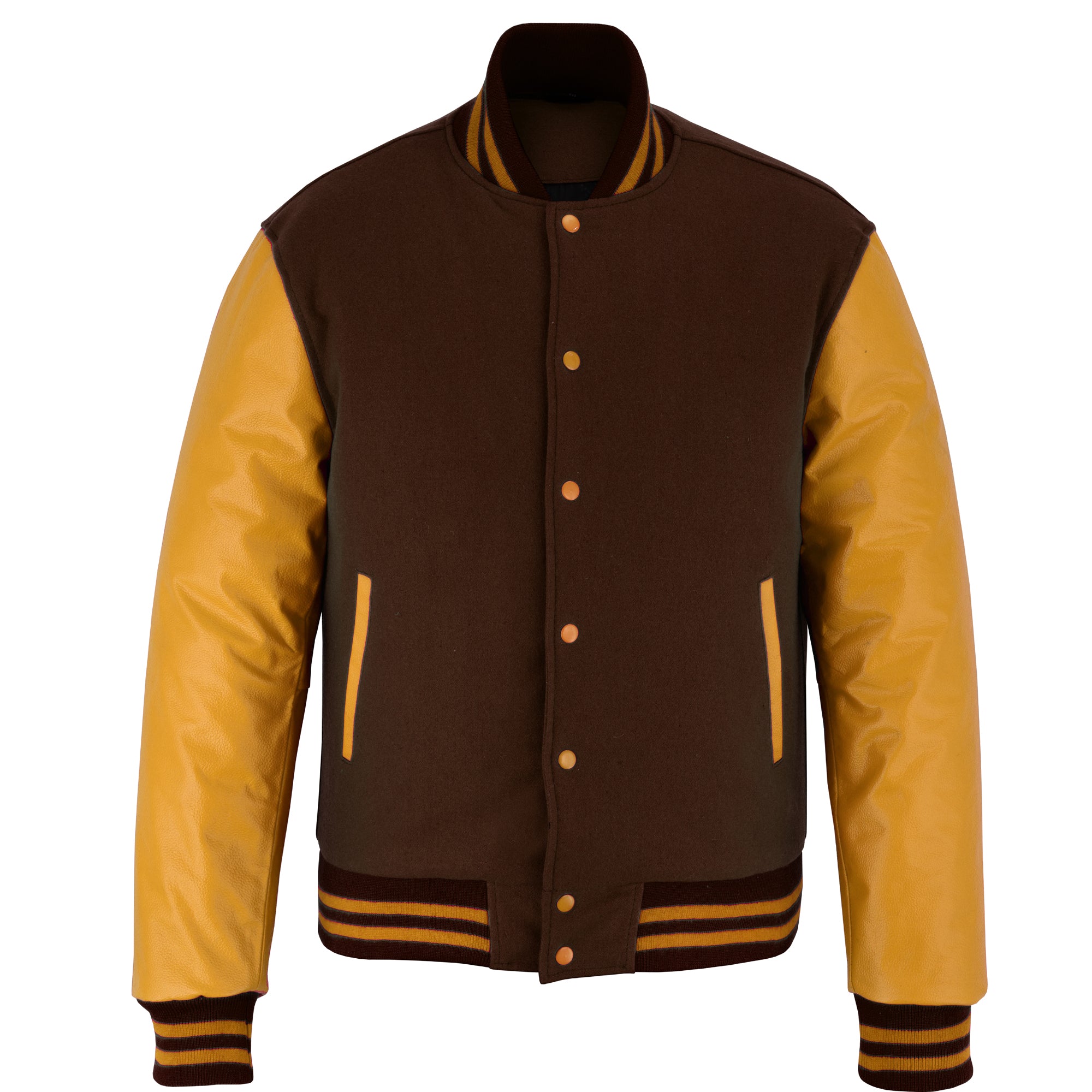 Classic Varsity Letterman Jacket Brown Wool with Gold Sleeve and trims ...