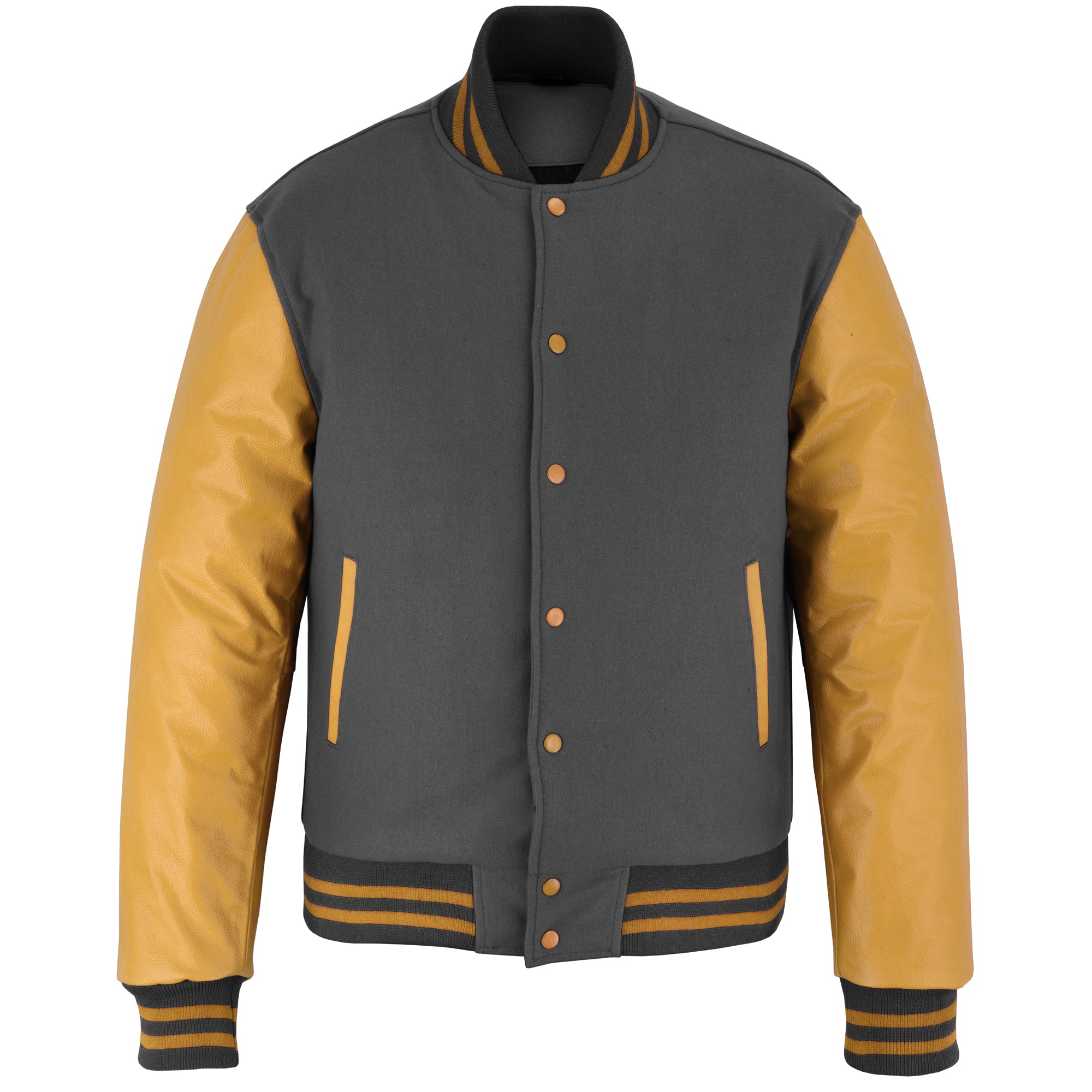 Classic Varsity Letterman Jacket Dark Grey Wool with Gold Sleeves ...