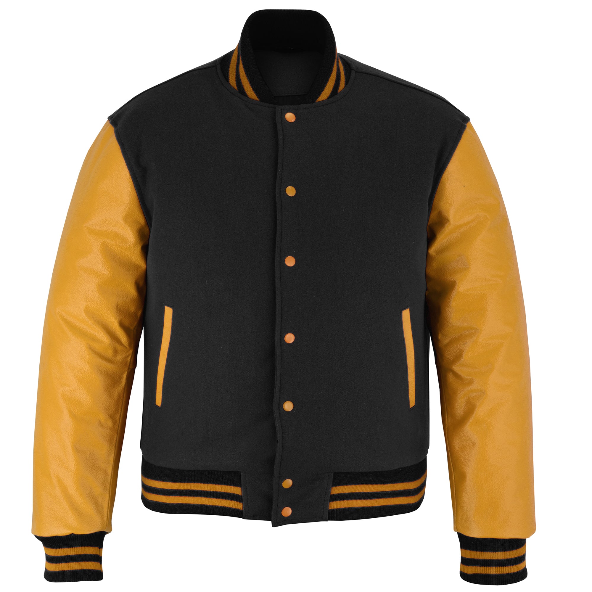 Classic Varsity Letterman Jacket Black Wool with Gold Sleeve and trims ...