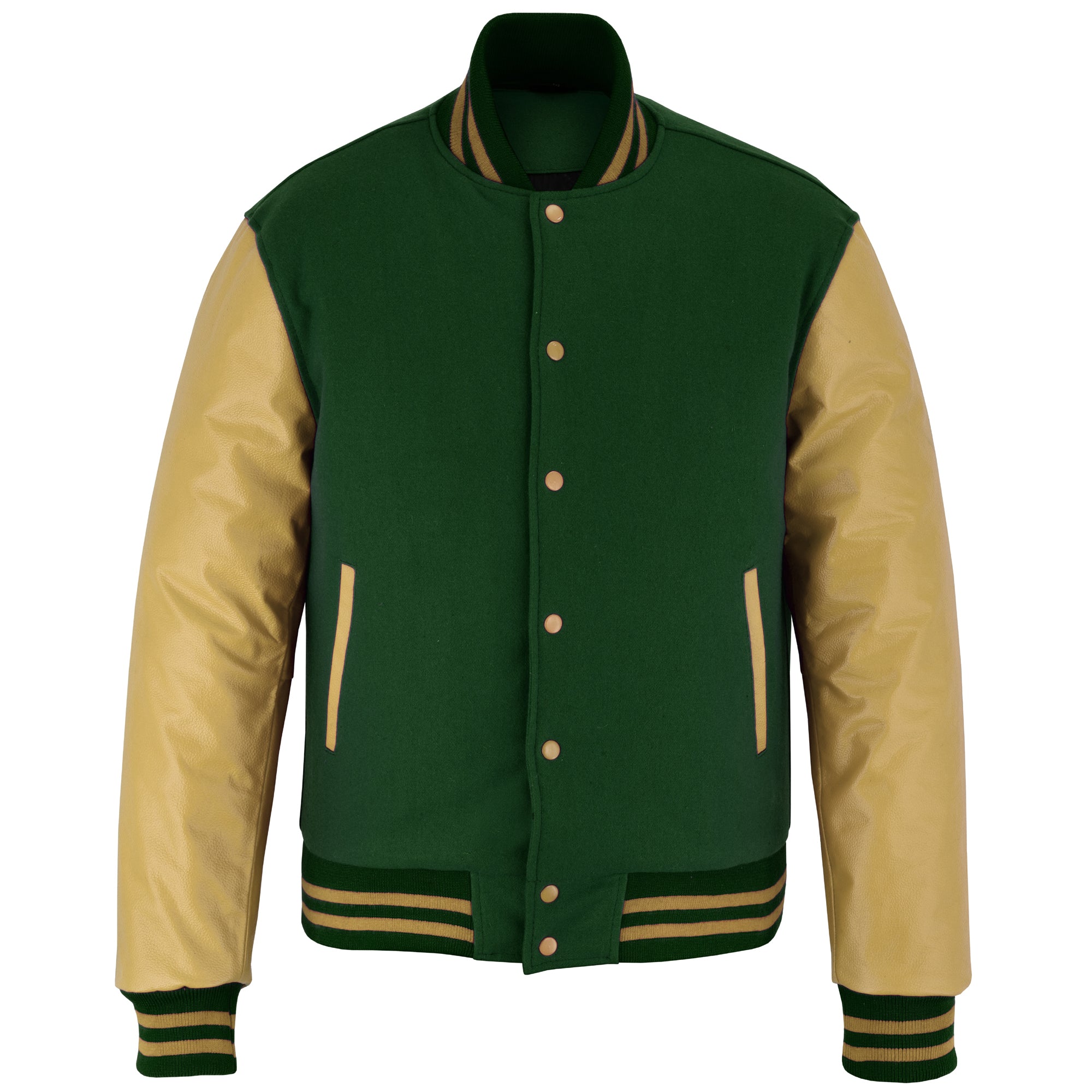 Classic Varsity Letterman Jacket Forest Green Wool with cream Genuine ...