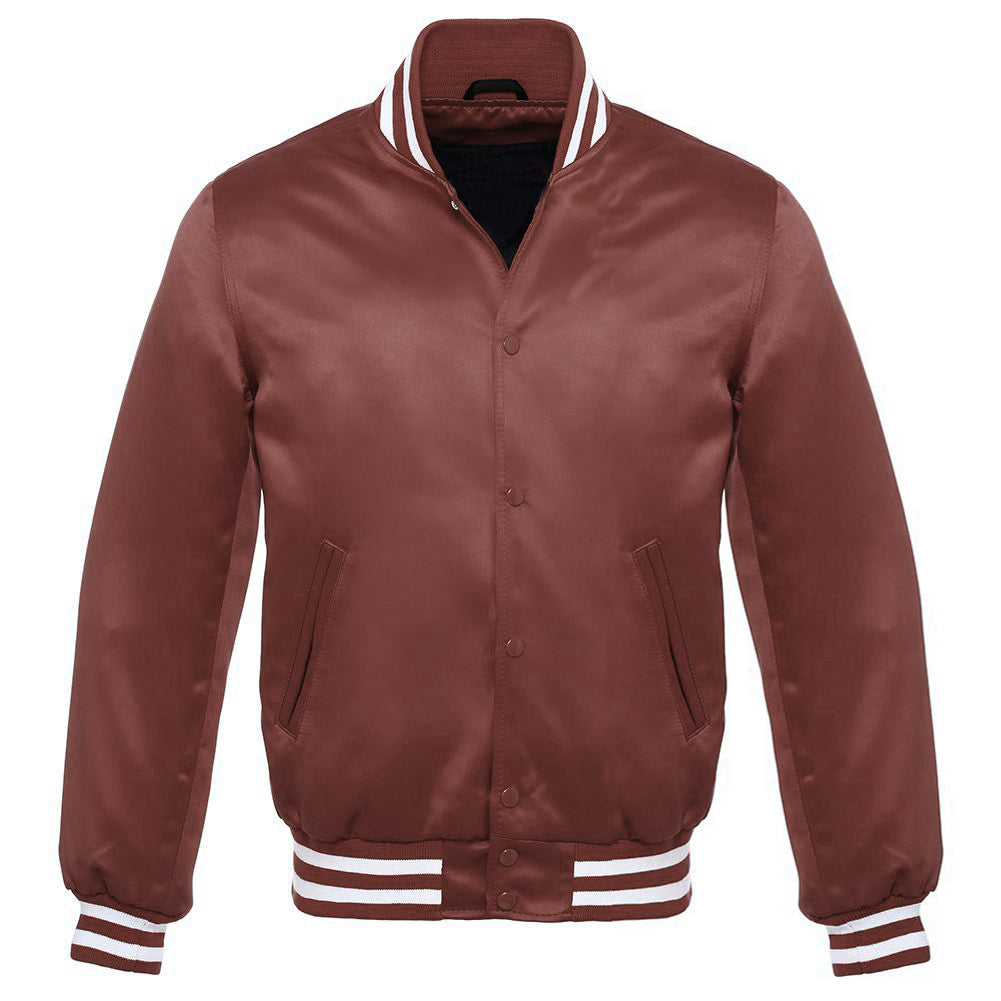 Satin Jacket Vintage Style Letterman Baseball Brown Bomber Jacket ...