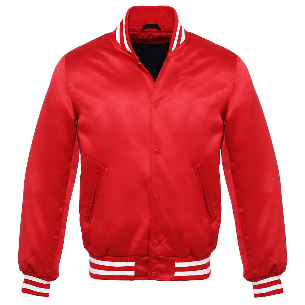 Satin Jacket Vintage Style Letterman Baseball Red Bomber Jacket ...