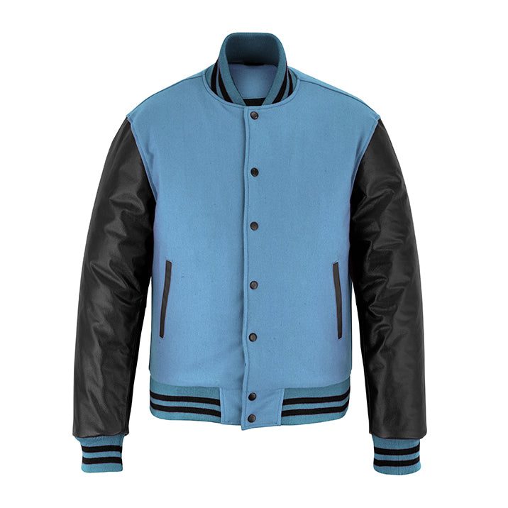 Classic Varsity Letterman Jacket Sky Blue Wool with Black Sleeves ...