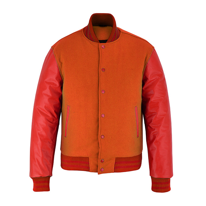 Classic Varsity Letterman Jacket Orange Wool with Red Sleeves – Custom ...