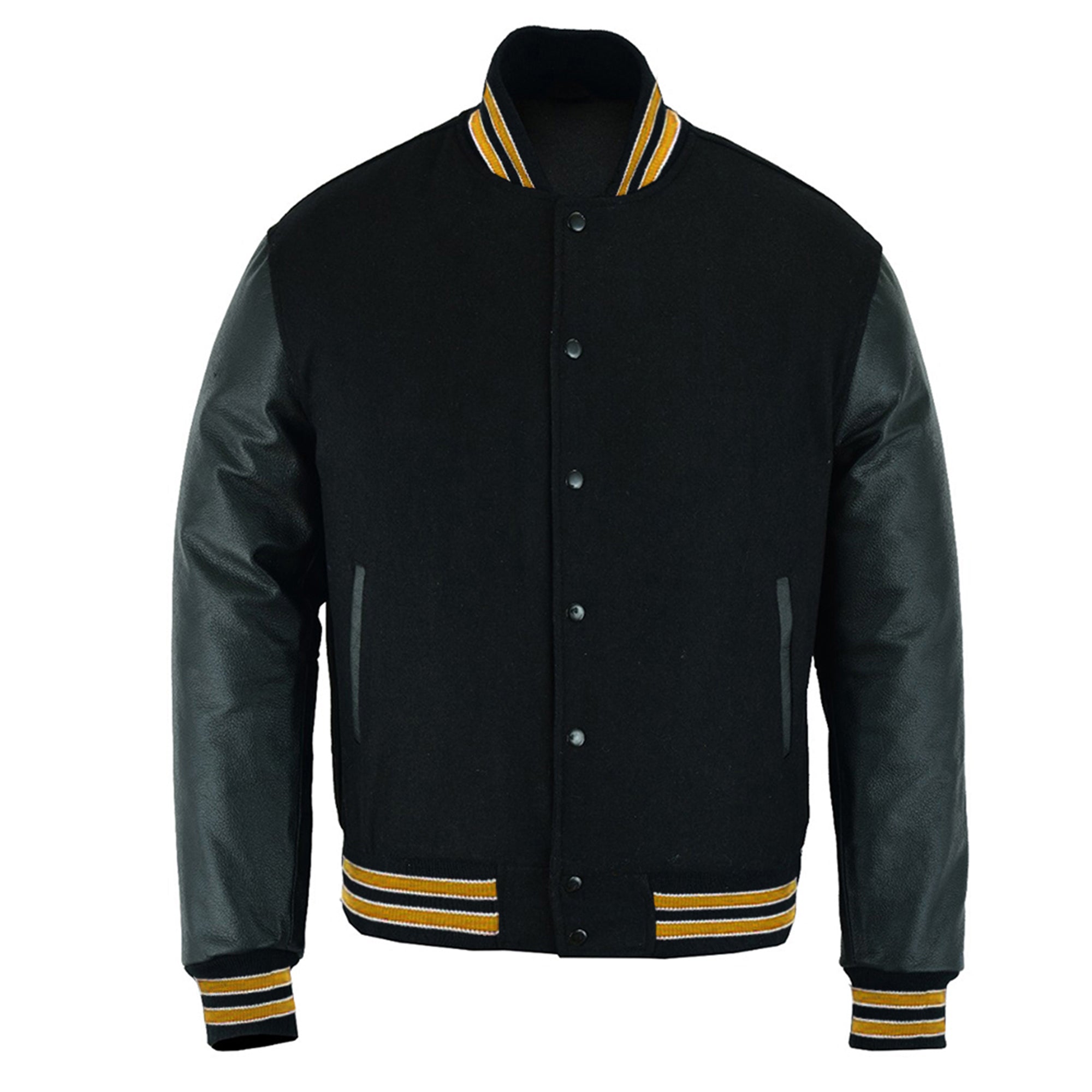 Multi Trims Varsity Lettermen baseball Jacket Black Wool with Gold trim ...